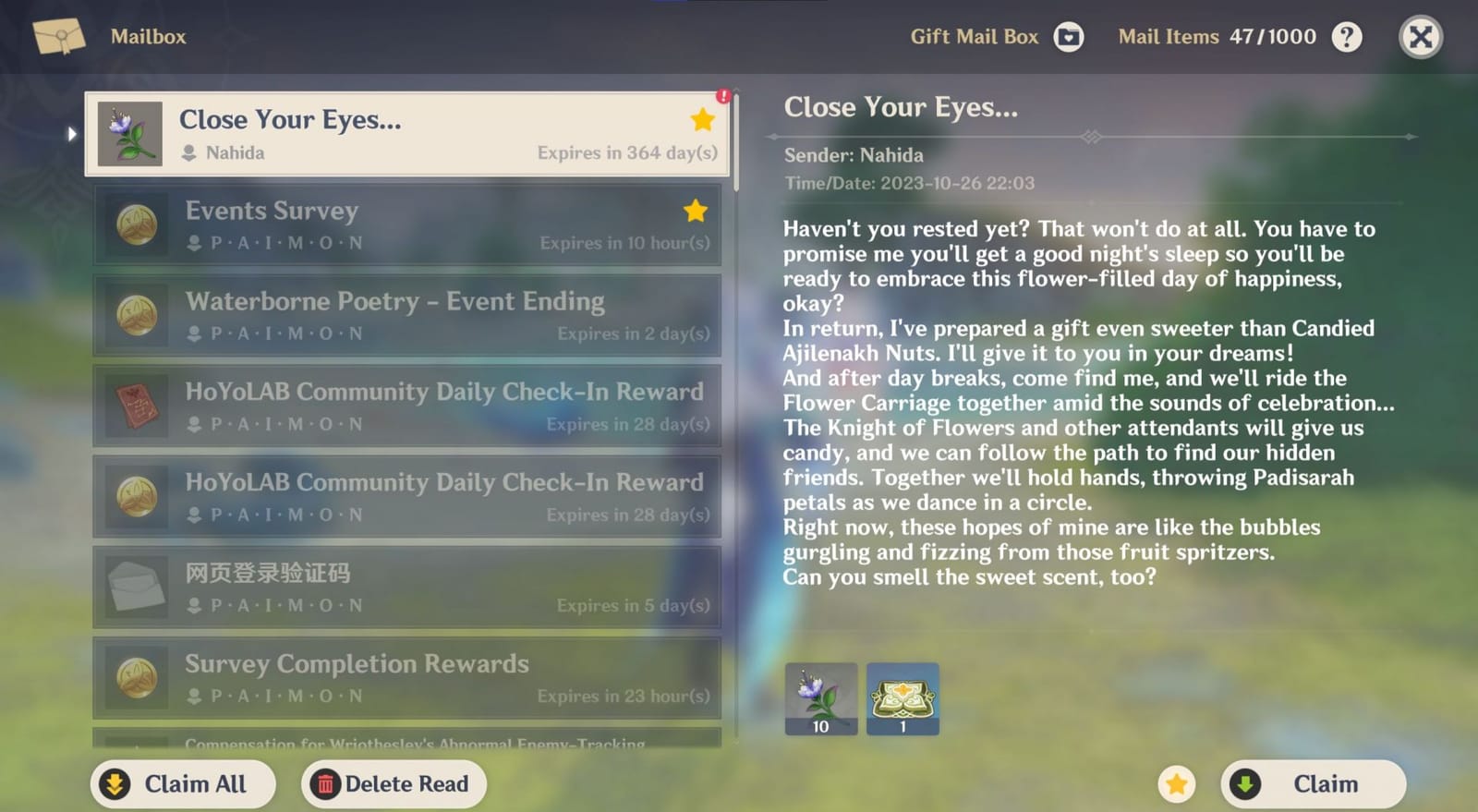 Genshin Impact Nahida birthday 2023: Mail, gifts, official arts and more