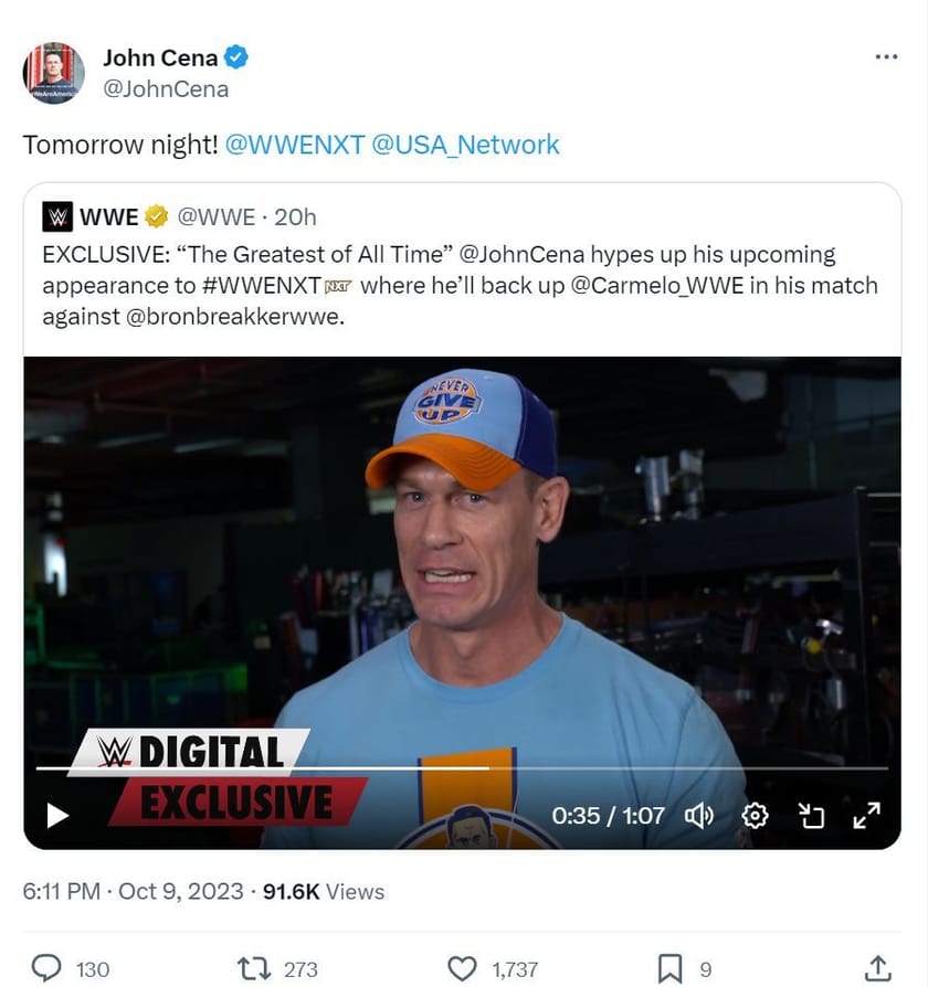 John Cena sends a two-word message ahead of his WWE NXT appearance