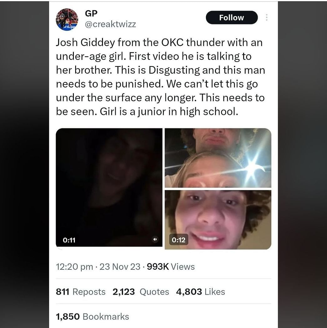 What Is The Nba Coming To Josh Giddey Alleged Video With Minor Sparks Disbelief Online