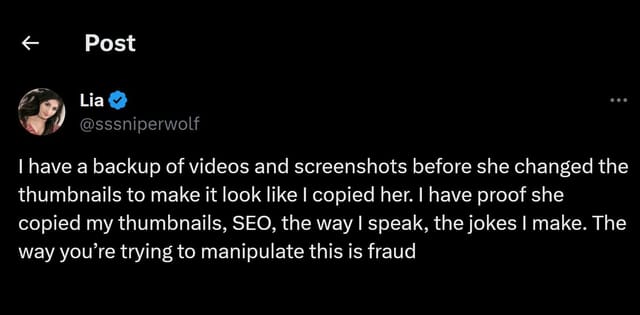 I Have Proof She Copied My Thumbnails Sssniperwolf Responds To