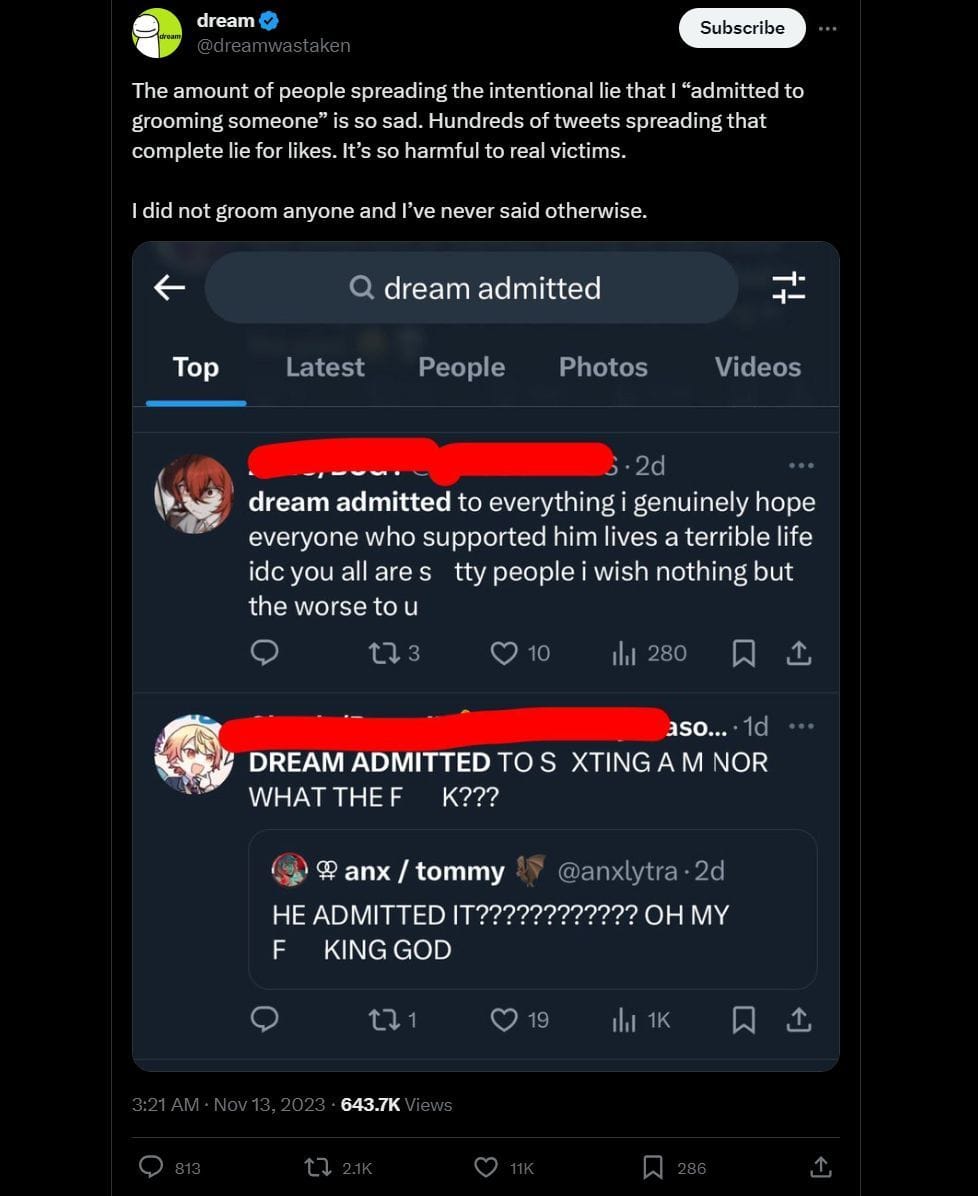 "I did not groom anyone" - Dream responds to allegations, claims people ...