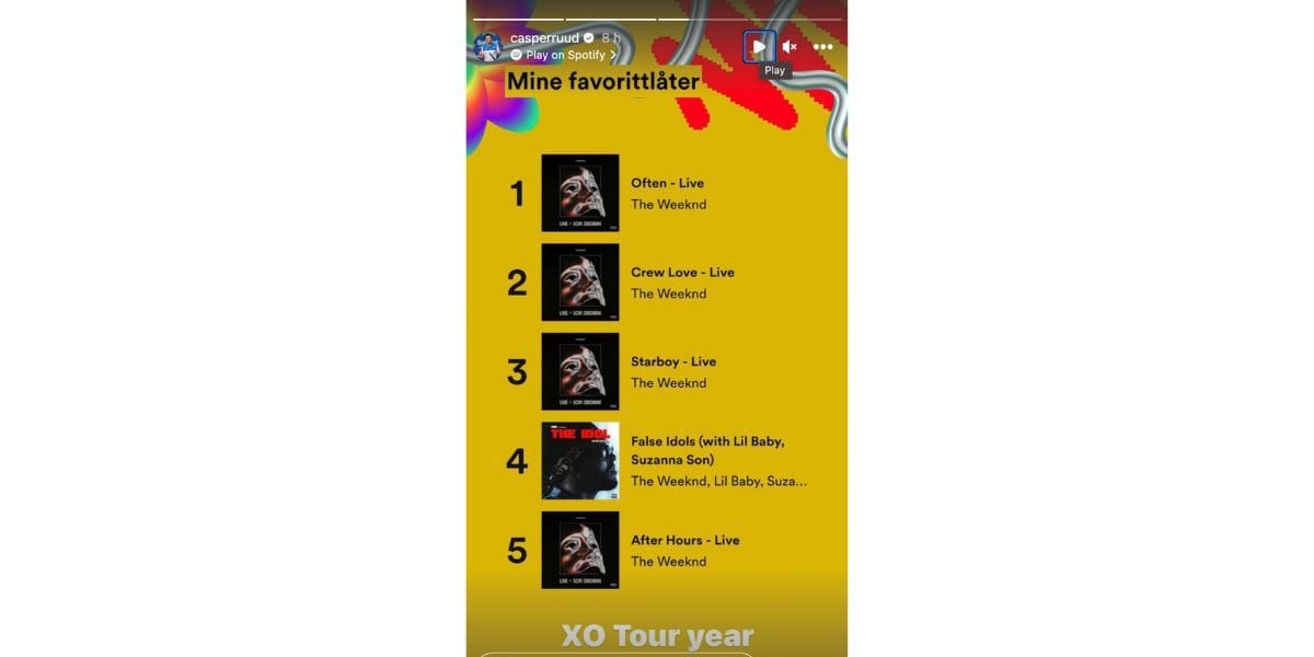 Carlos Alcaraz's go-to artist was Bad Bunny, Casper Ruud's XO Tour Year ...