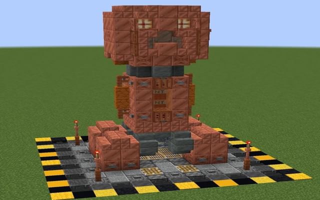 Minecraft player creates a robotic creeper statue using copper blocks