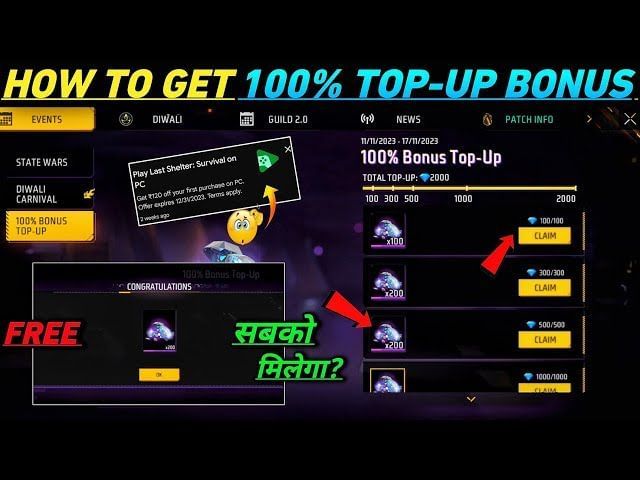 Free Fire 100% Bonus Top-Up event guide: Get double Diamonds in ...