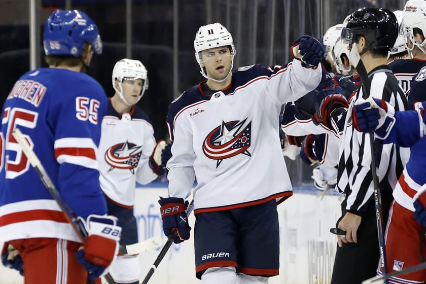 Unfazed Adam Fantilli confronts Rangers captain Jacob Trouba after ...