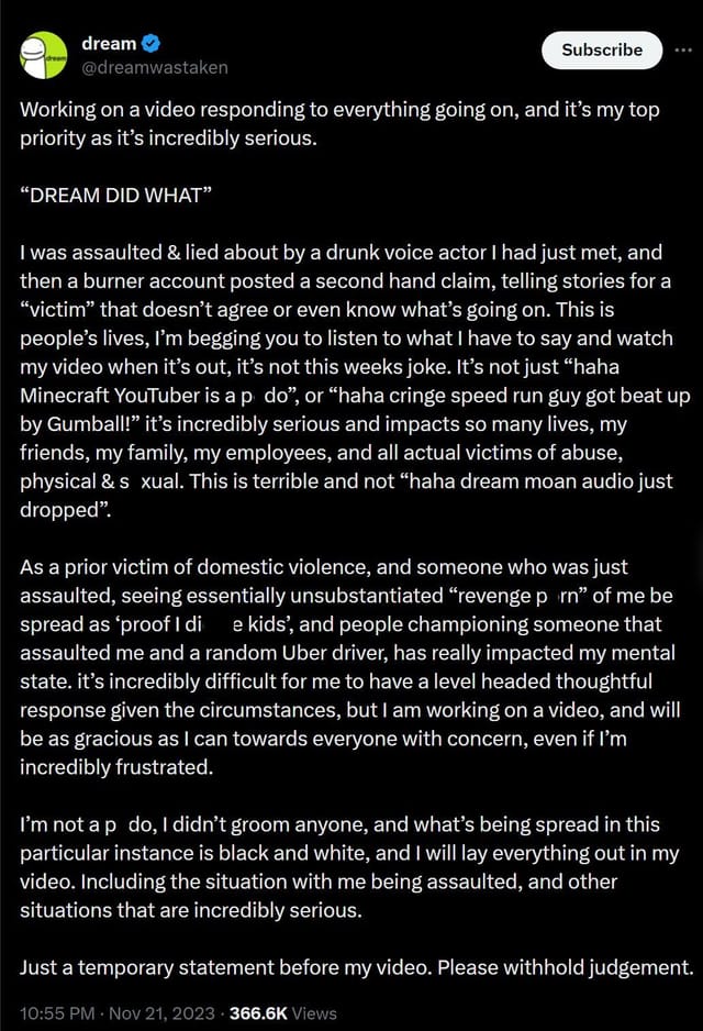 Amid recent controversy, Minecraft streamer Dream announces he will ...