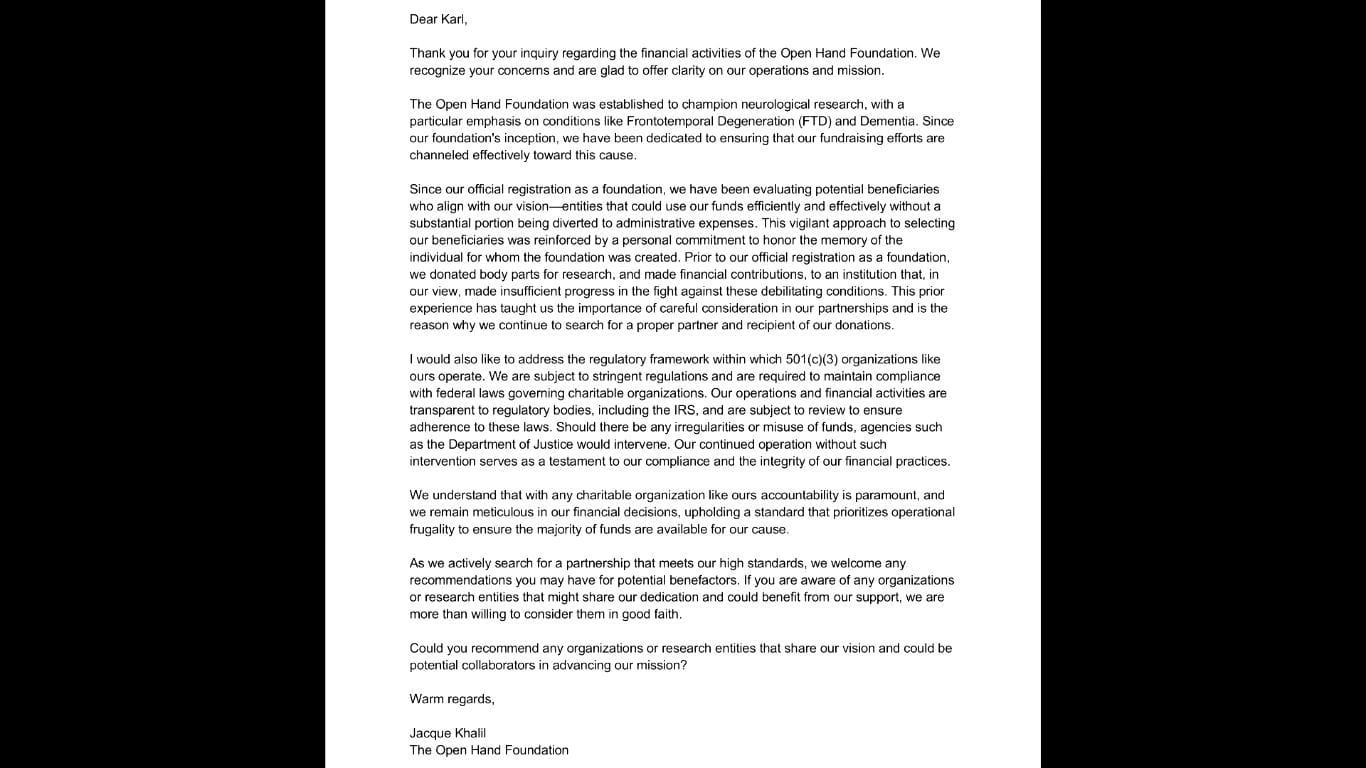 What are the allegations against The Completionist's Open Hand Foundation?