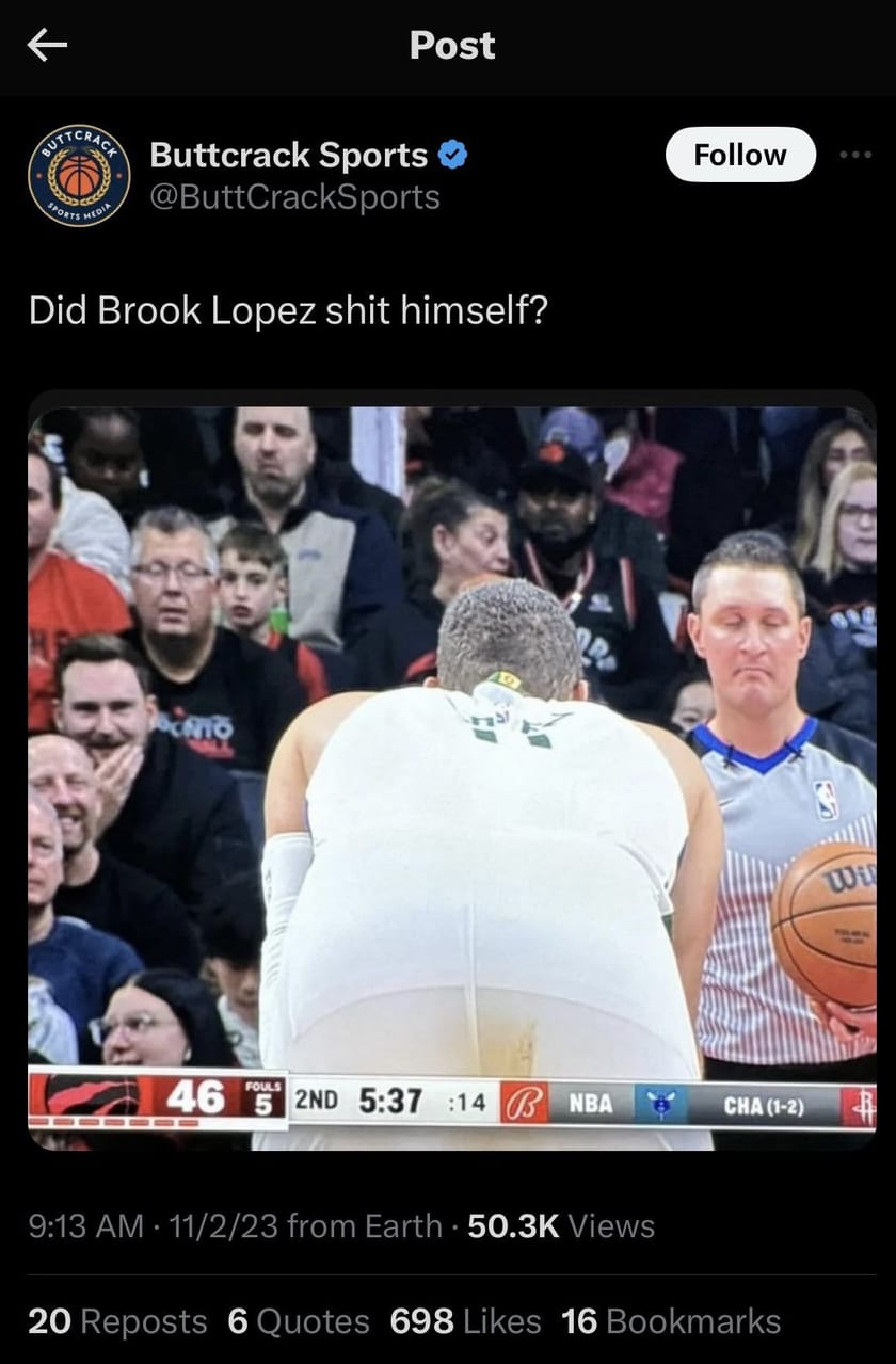 'Did Brook Lopez s**t himself?': NBA fans clown Bucks big man for his ...