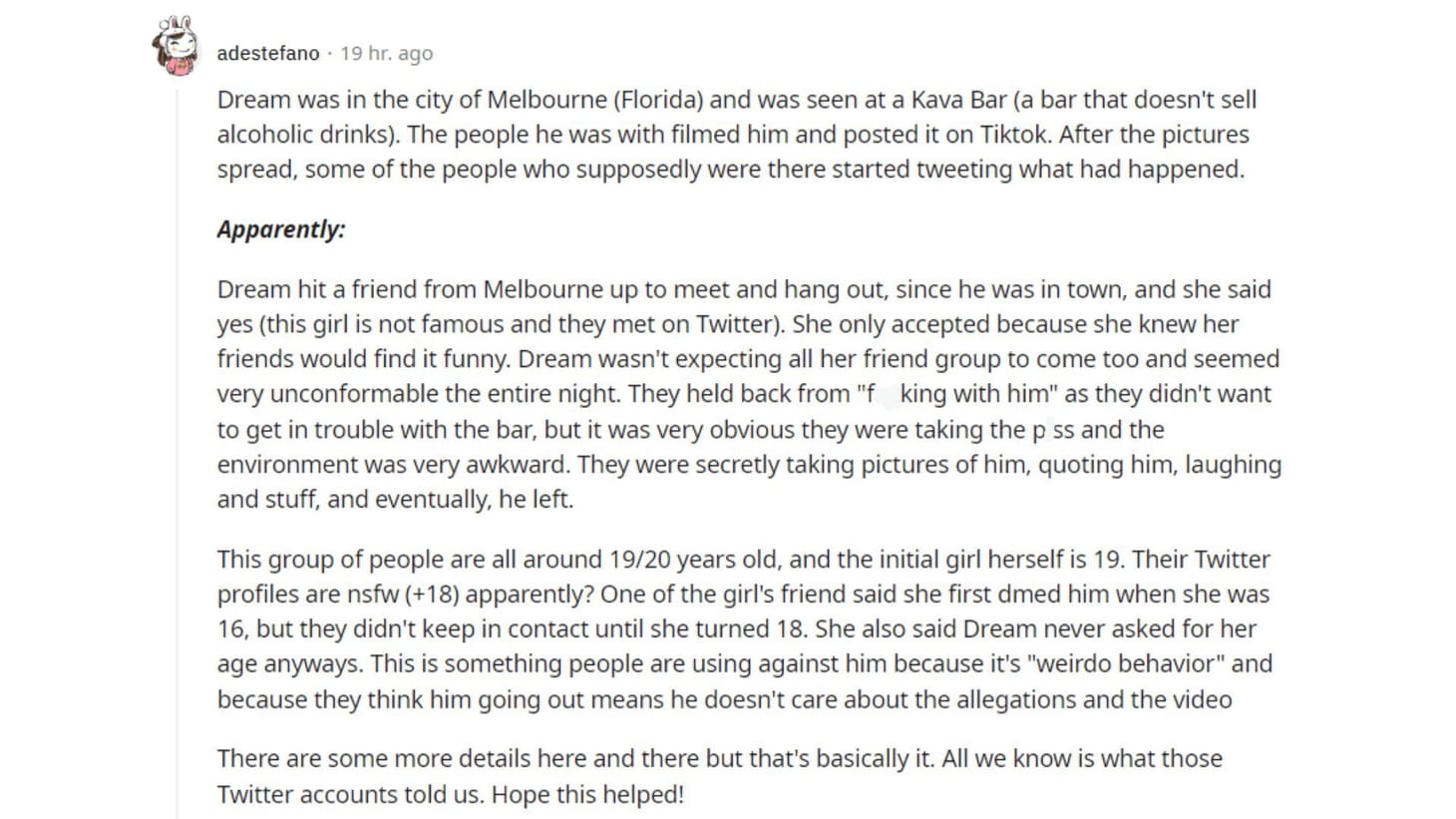 "Didn't leave with a girl": Dream clarifies the controversial Kava bar ...