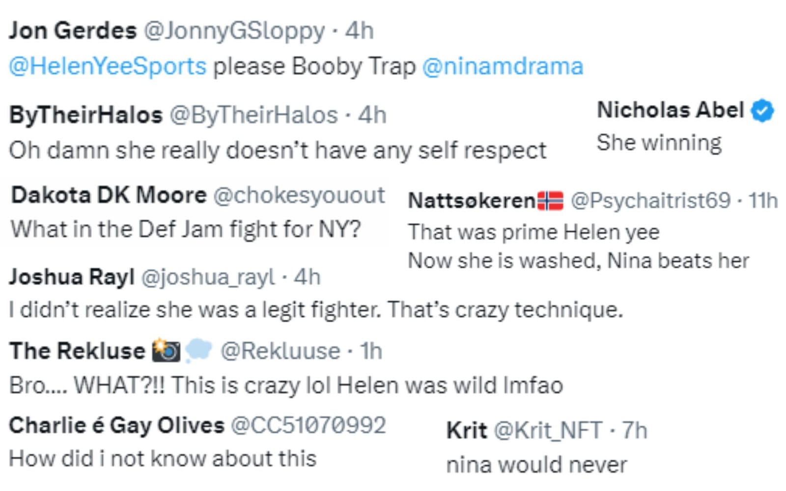 Helen Yee MMA: "Please ***** trap @ninadrama" - Fans lose it as rare ...