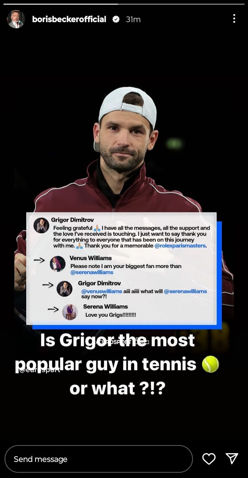"Is Grigor Dimitrov the most popular guy in tennis or what?" - Boris Becker amused by Venus and ...