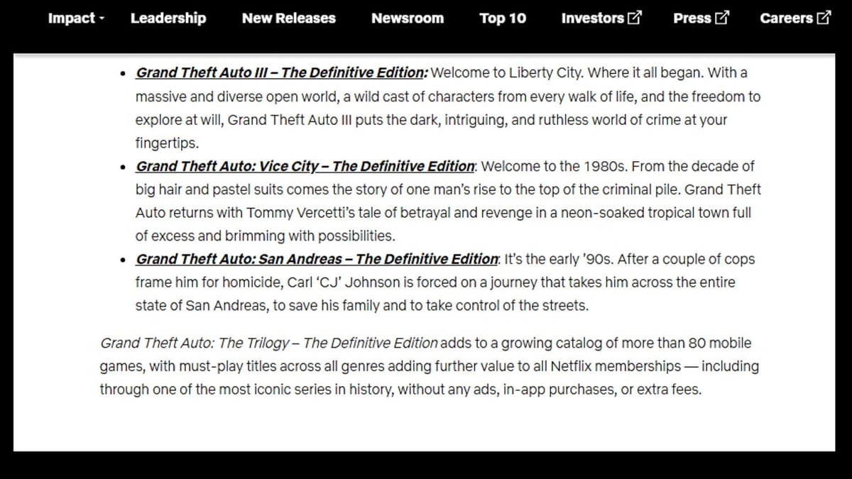 GTA Trilogy Definitive Edition is coming to Netflix: Pre-registration ...