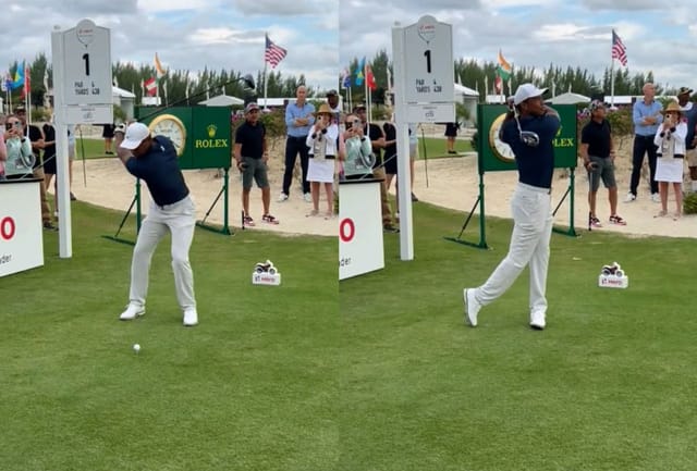 Watch: Tiger Woods’ first tee shot at the Hero Pro-Am