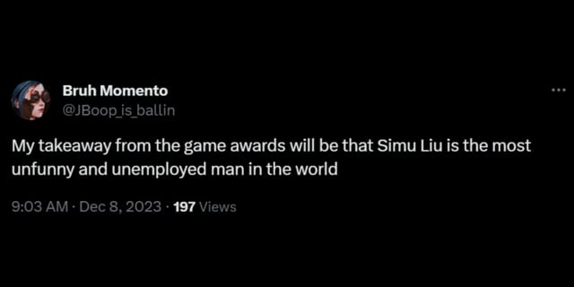 Simu Liu: "Zero rizz": Simu Liu memes erupt as awkward Game Awards 2023 ...