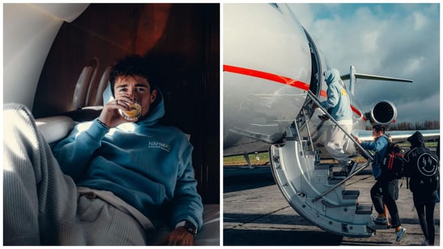 Charles Leclerc enjoys the off-season onboard private jet with friends