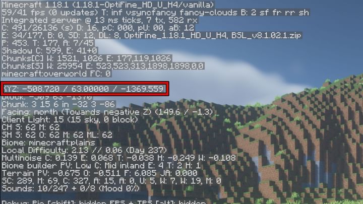How to show coordinates in Minecraft?