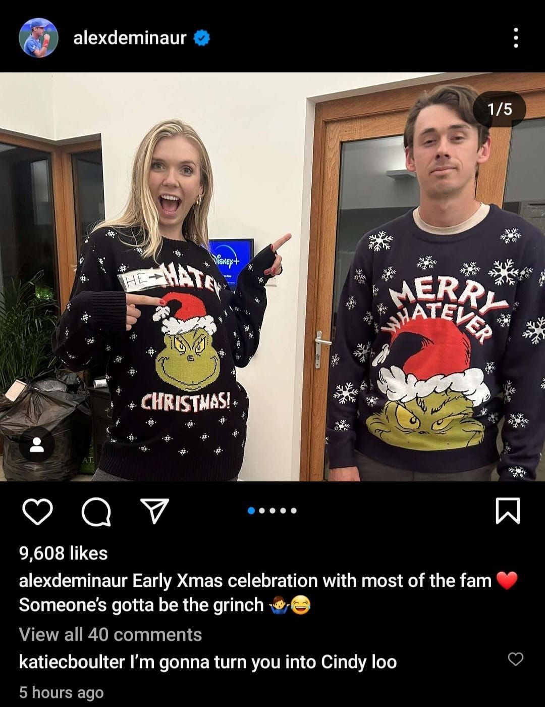 In pictures: 'Grinch' Alex de Minaur and girlfriend Katie Boulter celebrate an early Christmas ...