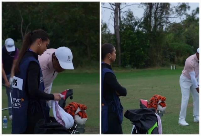 Watch: Tiger Woods’ daughter Sam makes her caddie debut at PNC Championship