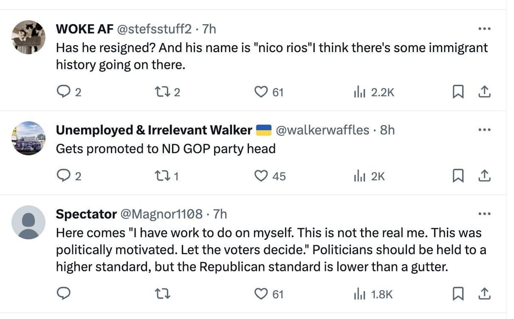 What did Nico Rios say? North Dakota Republican's racist, hom*phobic ...