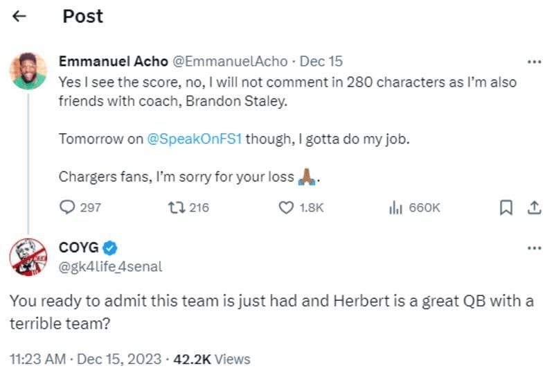 Emmanuel Acho faces backlash from fans for blaming Justin Herbert to ...