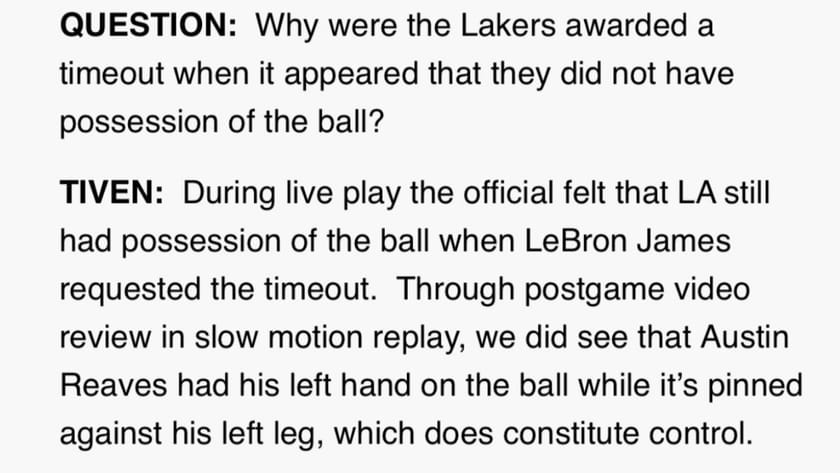 Why did referees award LA Lakers a timeout despite a loose ball? Crew ...