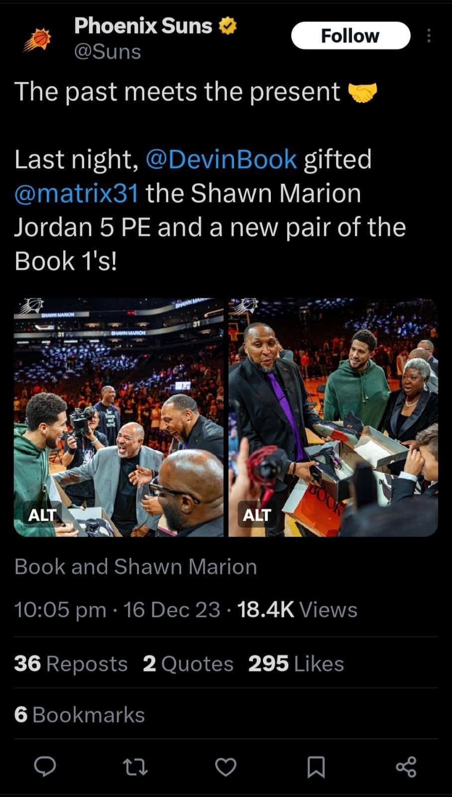 Devin Booker's "Book 1's" a gift crown for Phoenix icon Shawn Marion