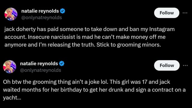 "Dumbest accusation ever" - Jack Doherty responds to grooming allegations leveled by Natalie ...