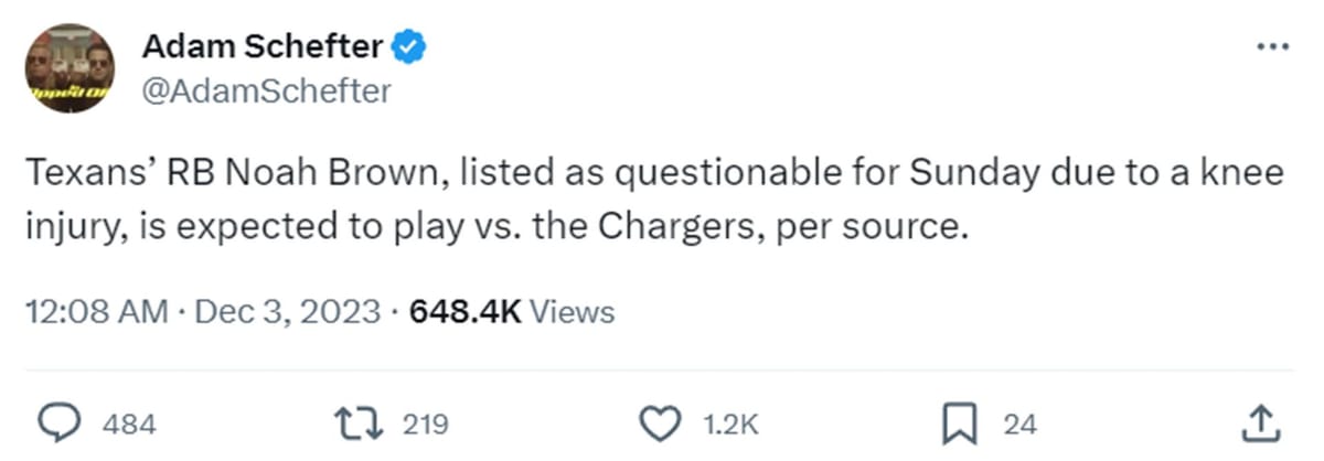 NFL fans roast Adam Schefter for blunder on Noah Brown's playing status ...