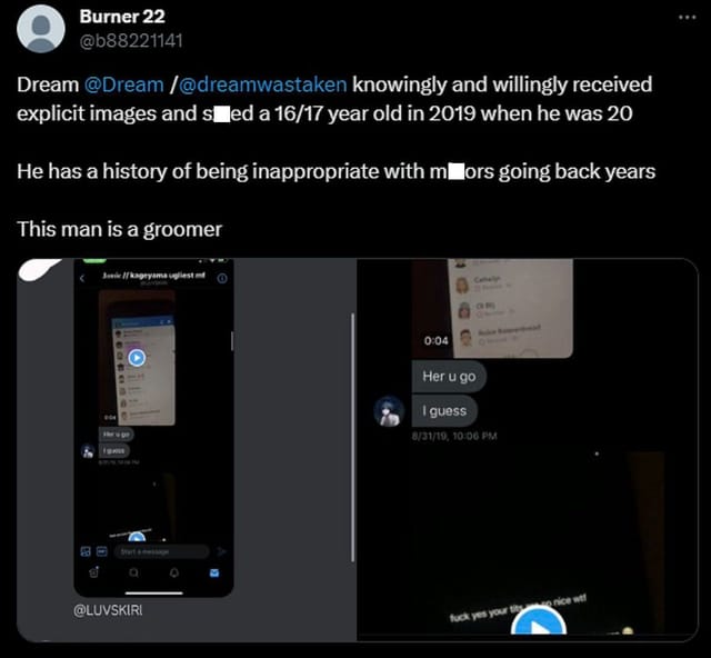 What are the latest grooming allegations against Dream in 24-page document?