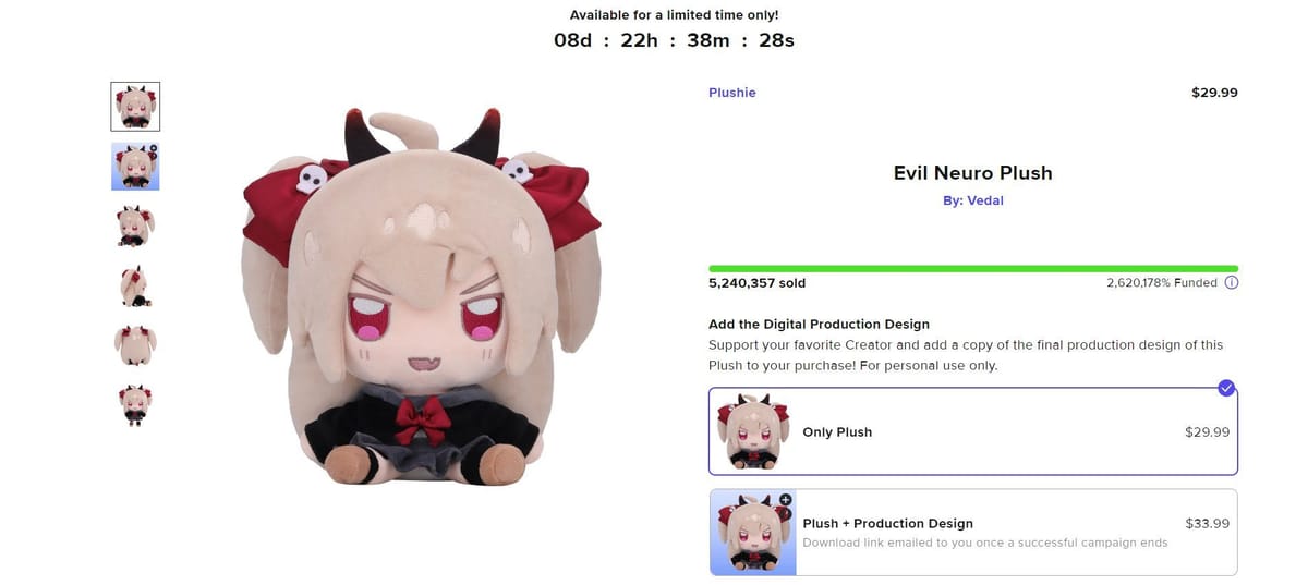 Neuro-sama creator Vedal987 shares 100% discount code for $30 plushie ...