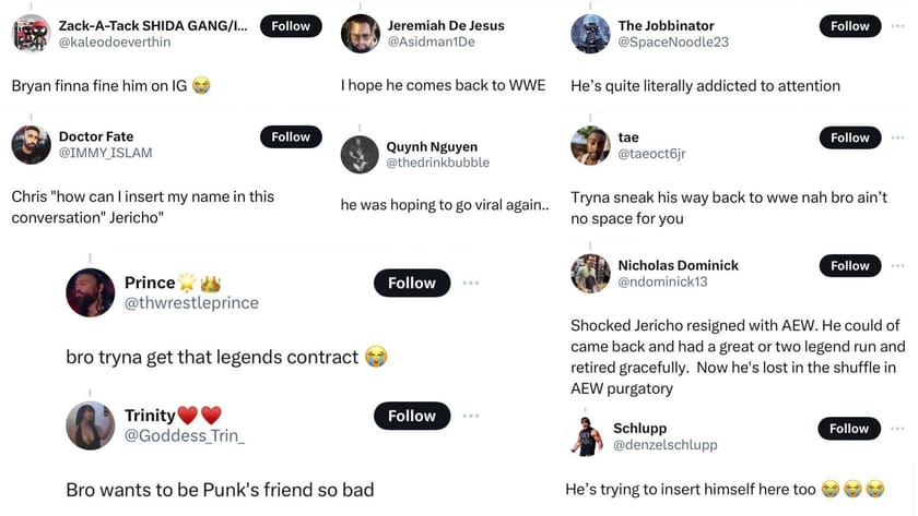 "Bro wants to be Punk's friend so bad," "I hope he comes back to WWE ...