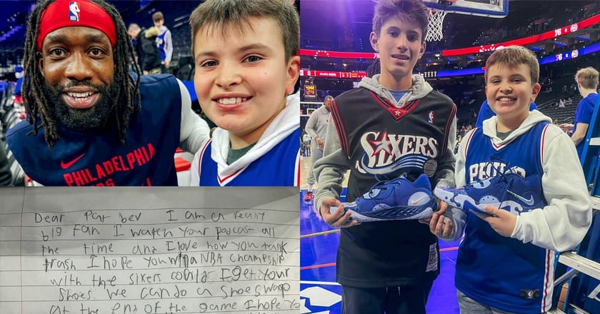 Patrick Beverley gifts pair of Paul George 6s to his young superfan who ...