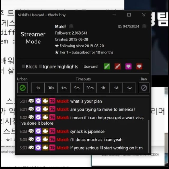 Mizkif says he can help Korean streamer HAchubby get a work visa with ...