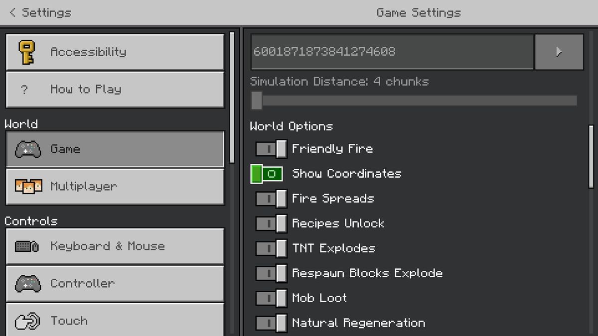 How to show coordinates in Minecraft?