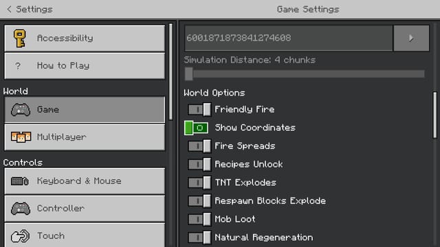 How to show coordinates in Minecraft?