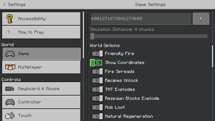 How to show coordinates in Minecraft?