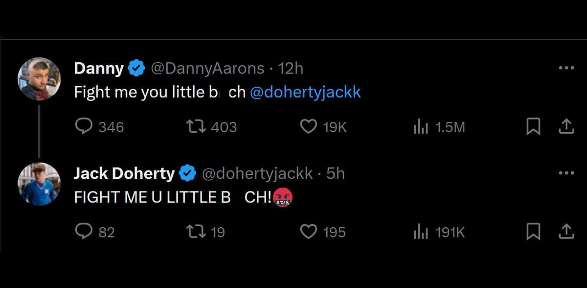 YouTuber Danny Aarons challenges Jack Doherty to a fight as both ...