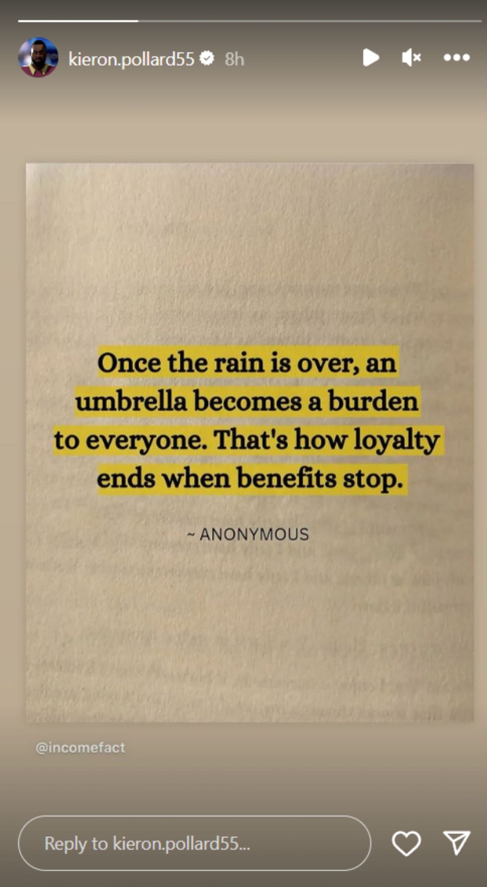 "Once the rain is over, an umbrella becomes a burden to everyone ...