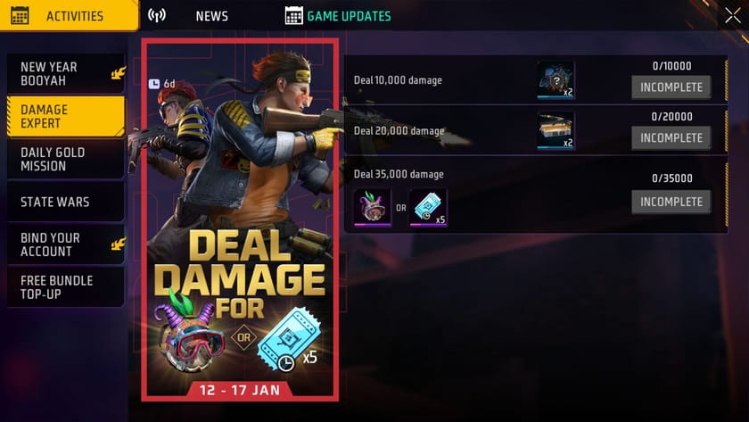 Free Fire Damage Expert event: Get free Wicked Coconut Backpack and more