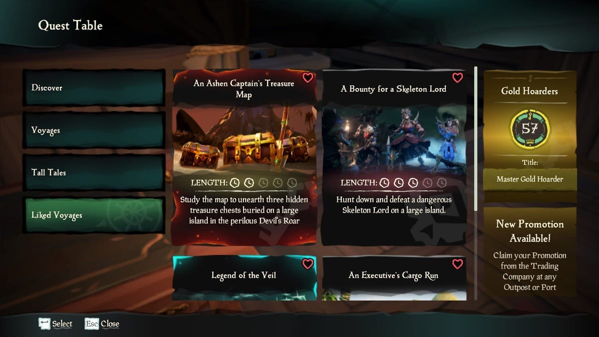 How does the Quest table work in Sea of Thieves?