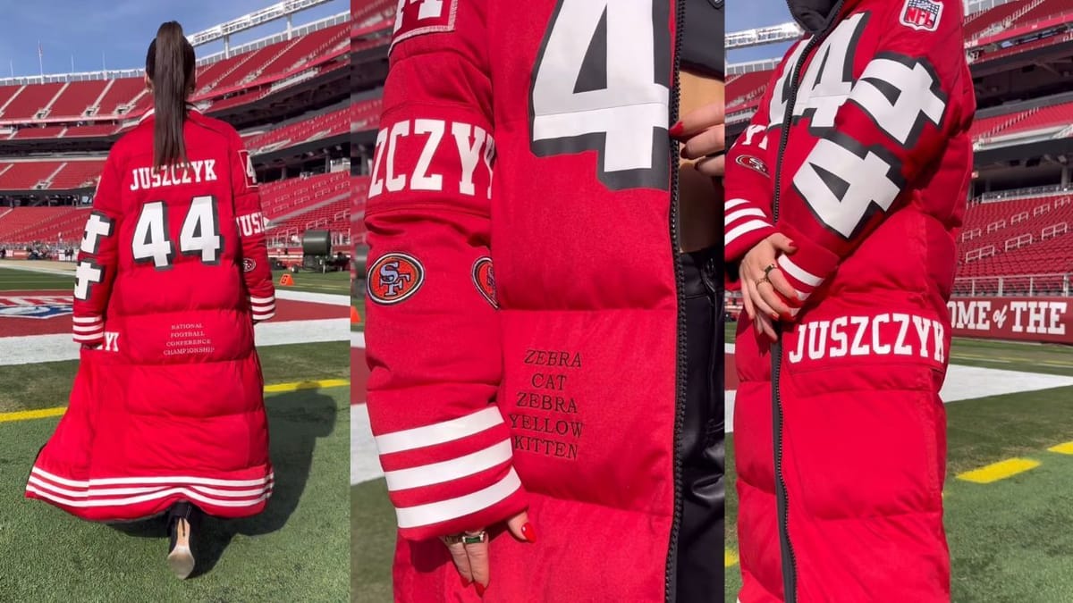 IN PHOTOS: Kristin Juszczyk dazzles in custom Kyle Juszczyk-themed long ...