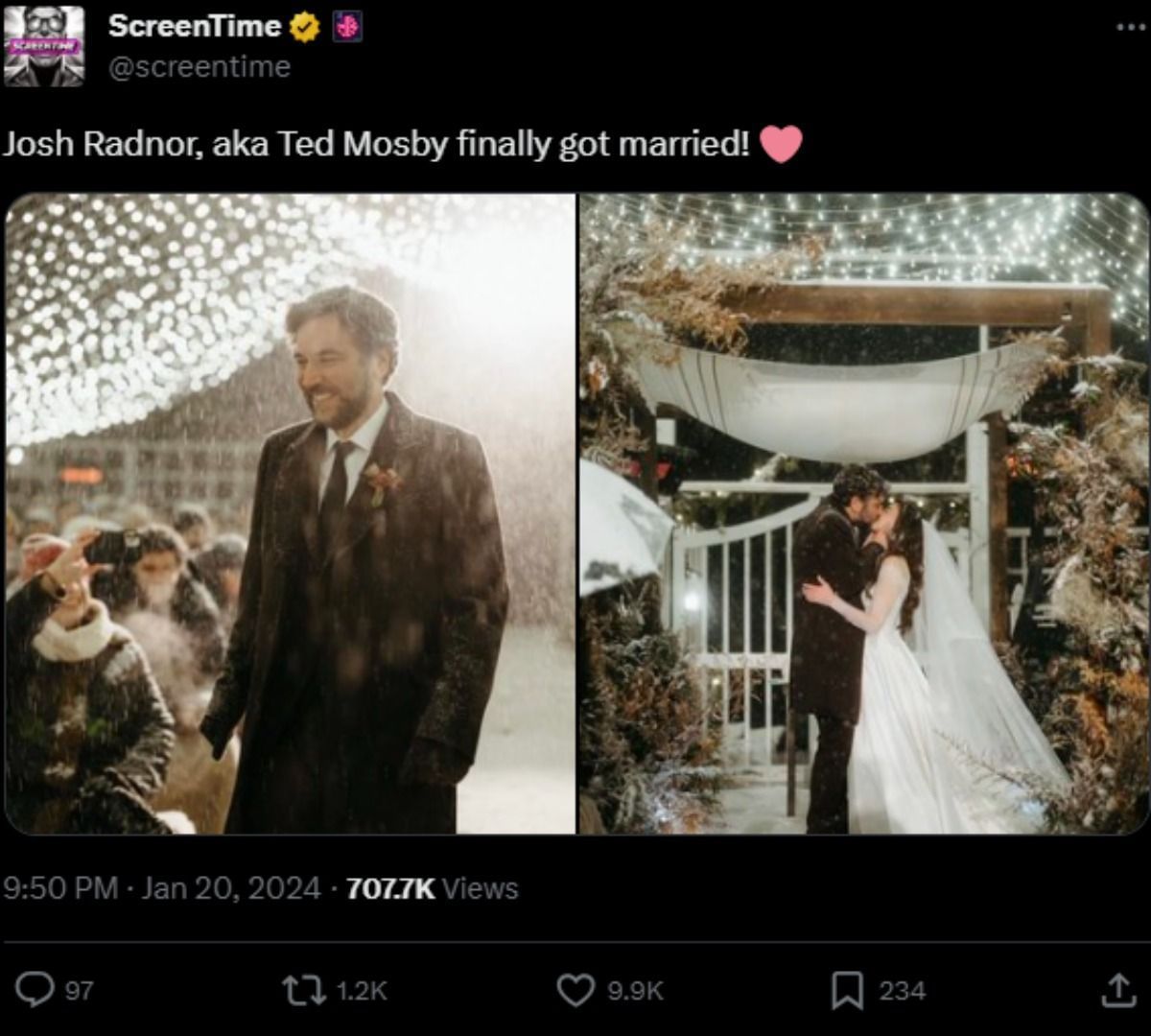 "Ted finally met the mother!!!": How I Met Your Mother star Josh Radnor gets married in a snowstorm