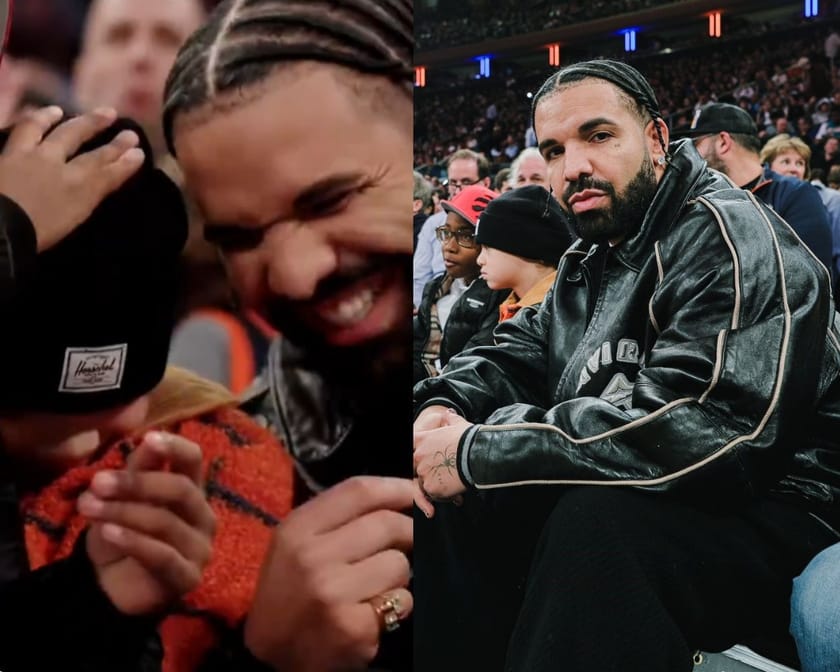 Father-son courtside bonding as Drake rocks vintage Avirex jacket ...