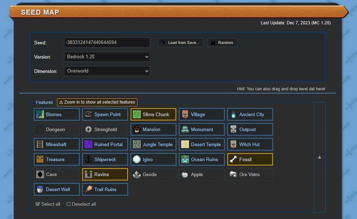 How to use Minecraft seed map