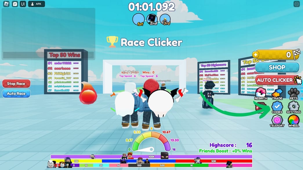 Race Clicker codes (May 2026)