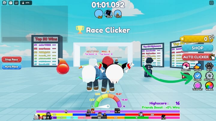 Race Clicker codes (May 2026)