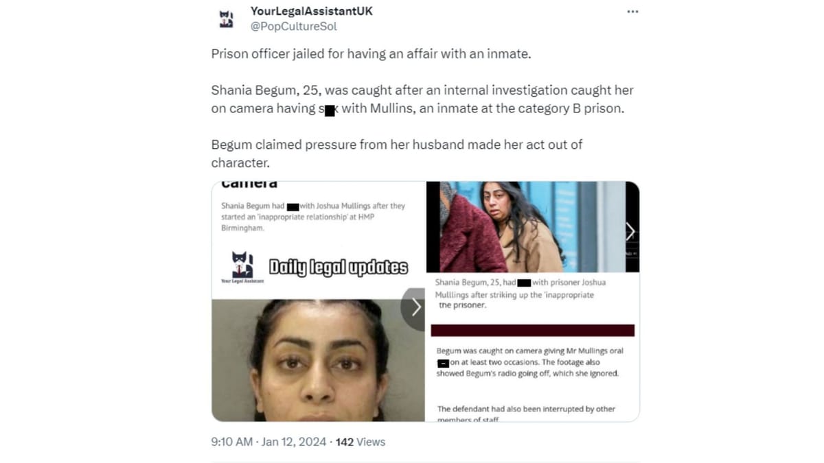 Where did Shania Begum work? Female prison officer jailed after caught ...