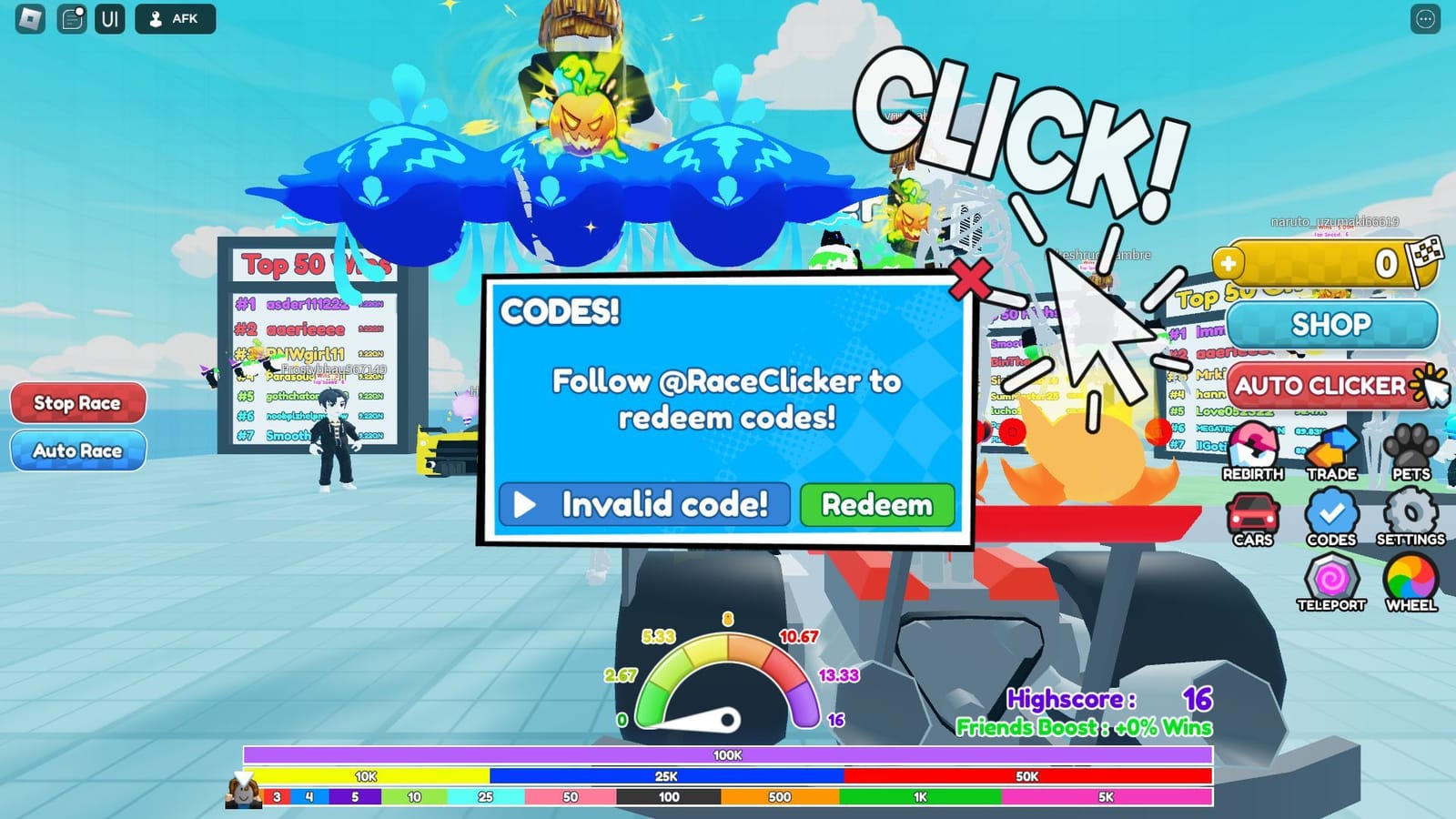 Race Clicker codes (December 2025)