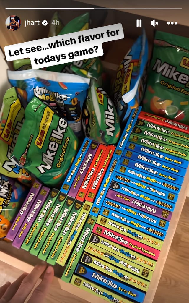 Knicks guard Josh Hart shows off 43 Mike and Ike candies worth $336 for ...