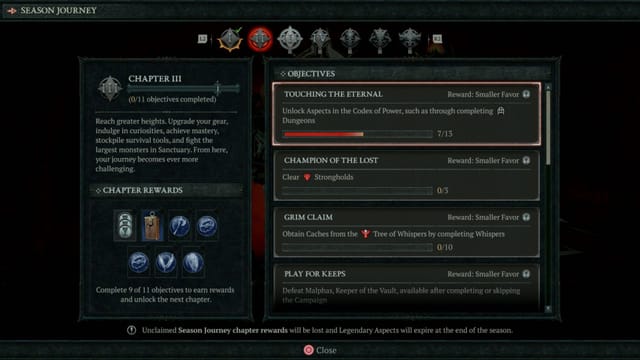 Diablo 4 Season 3 Season Journey objectives, all Legendary Aspect ...